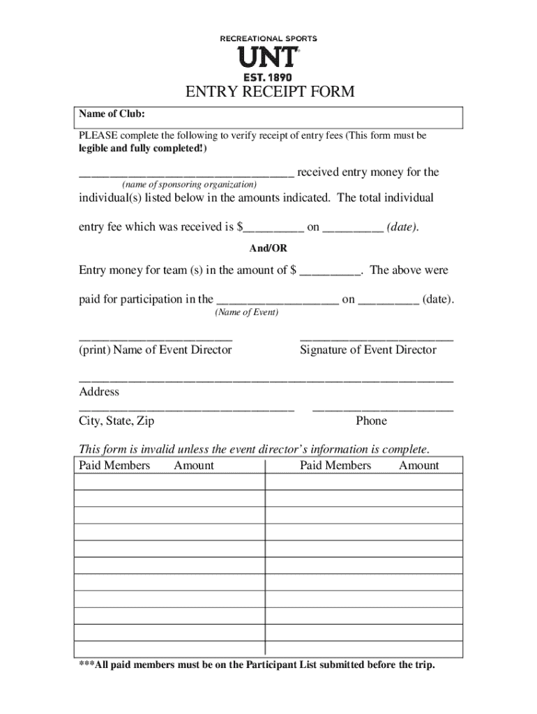 Fillable Online Entry Receipt Form Fax Email Print - pdfFiller