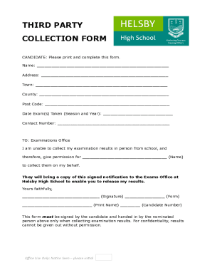 Fillable Online Third Party Collection Form for Examination Results Fax ...