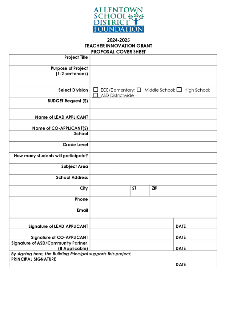 Fillable Online Teacher Innovation Grants Application Fax Email Print - pdfFiller