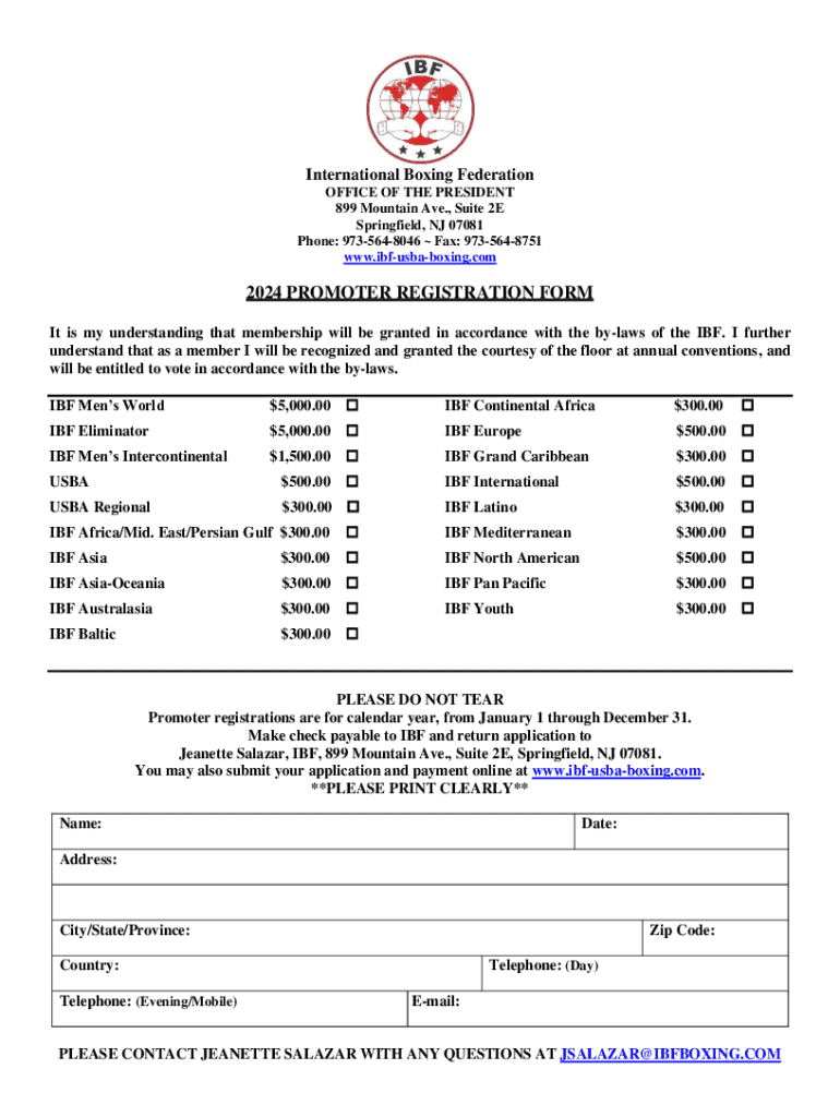 Fillable Online International Boxing Federation Promoter Registration ...