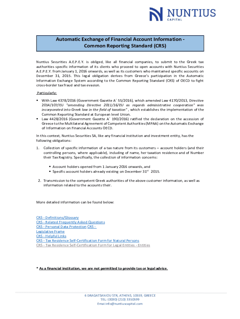 Fillable Online Automatic Exchange of Financial Account Information ...