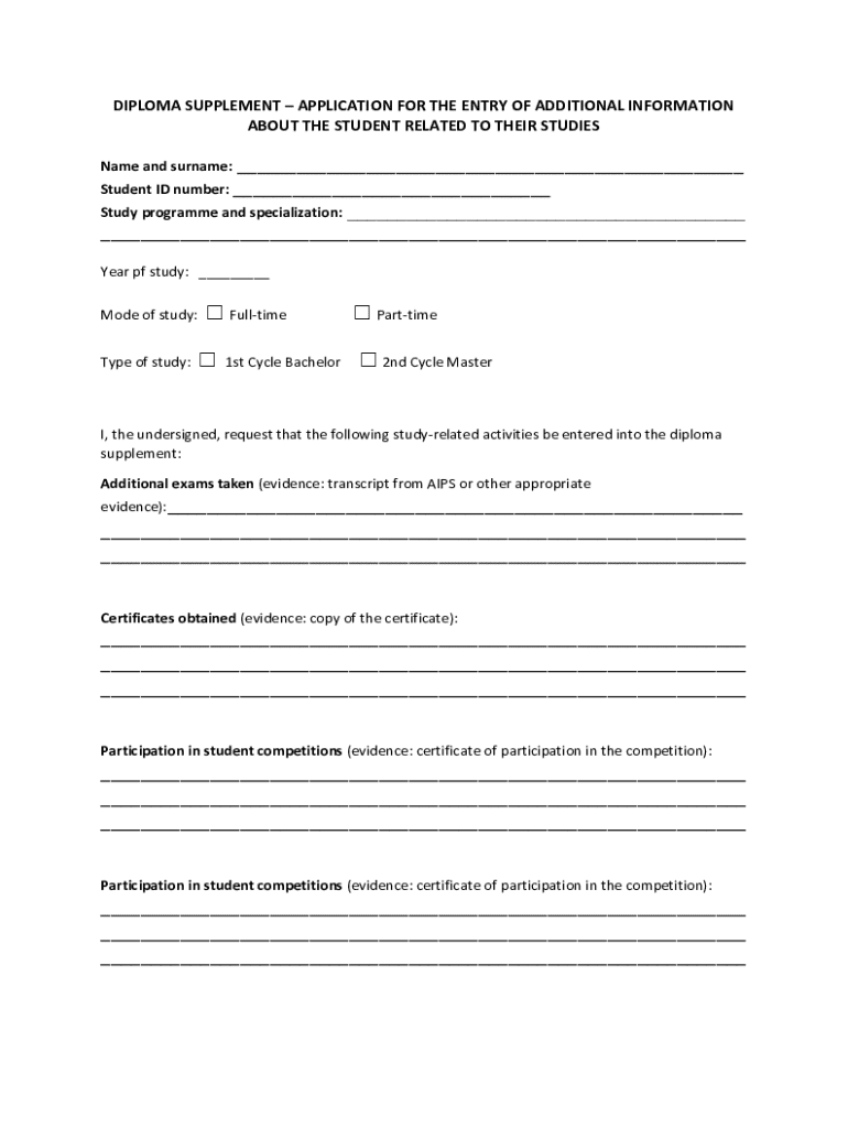 Fillable Online Application for the Entry of Additional Information About the Student Related to ...