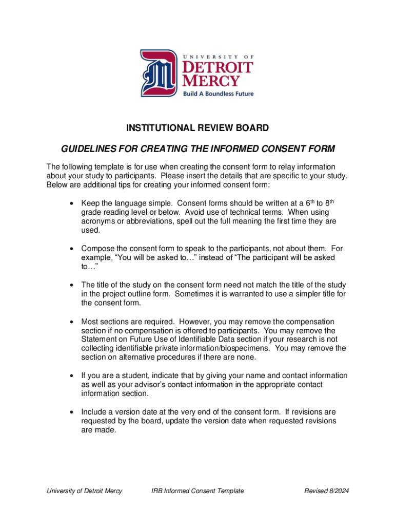 Fillable Online Institutional Review Board Guidelines for Creating the ...