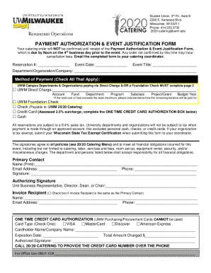 Fillable Online Catering Payment Authorization and Event Justification ...