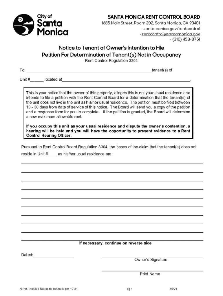 Fillable Online petition for determination of tenant(s) not in ...