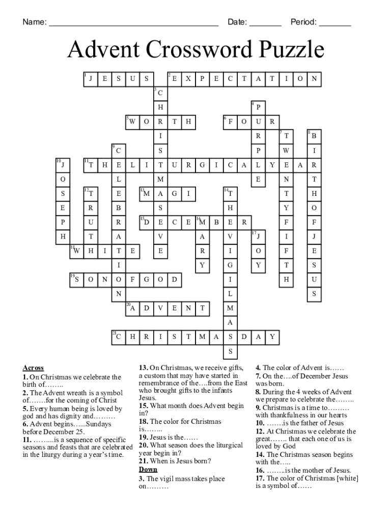 Fillable Online Advent Crossword Puzzle Fax Email Print - pdfFiller