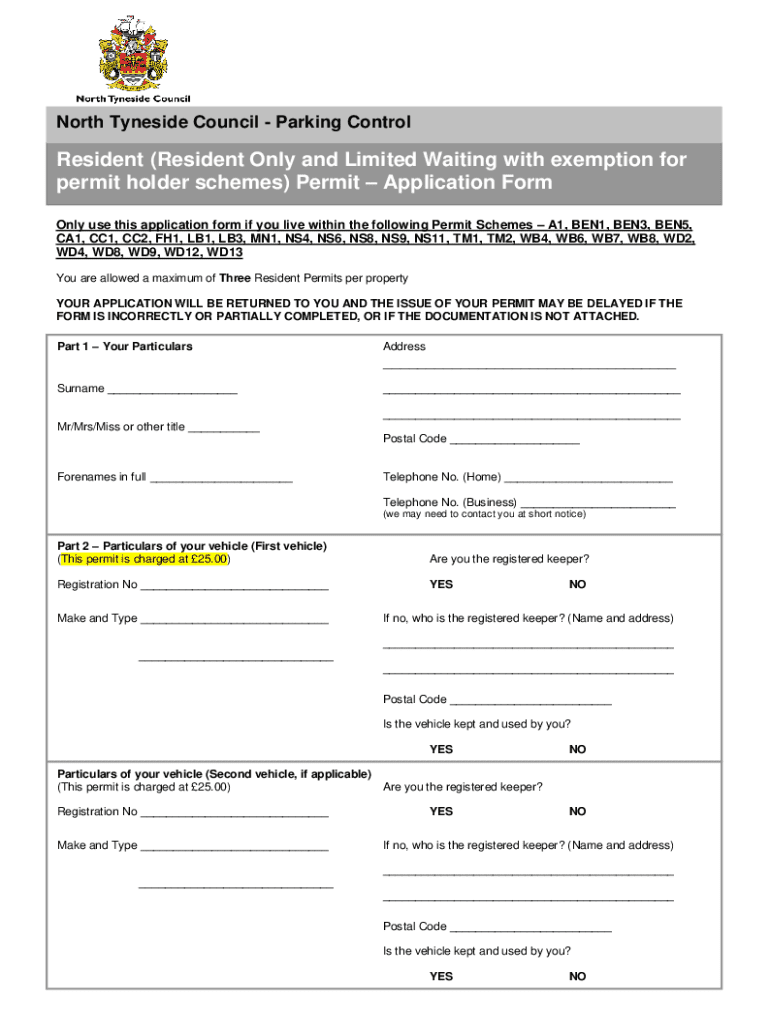 Fillable Online North Tyneside Council - Parking Control Fax Email ...