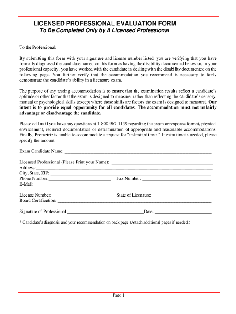 Fillable Online Licensed Professional Evaluation Fax Email Print ...