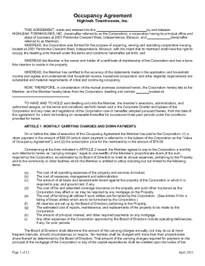 Fillable Online Occupancy Agreement for Highleah Townhouses, Inc. Fax ...