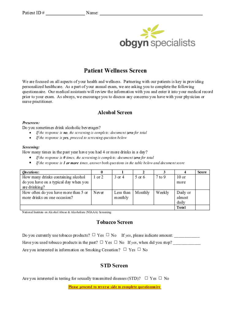 Fillable Online Patient Wellness Questionnaire Fax Email Print - pdfFiller