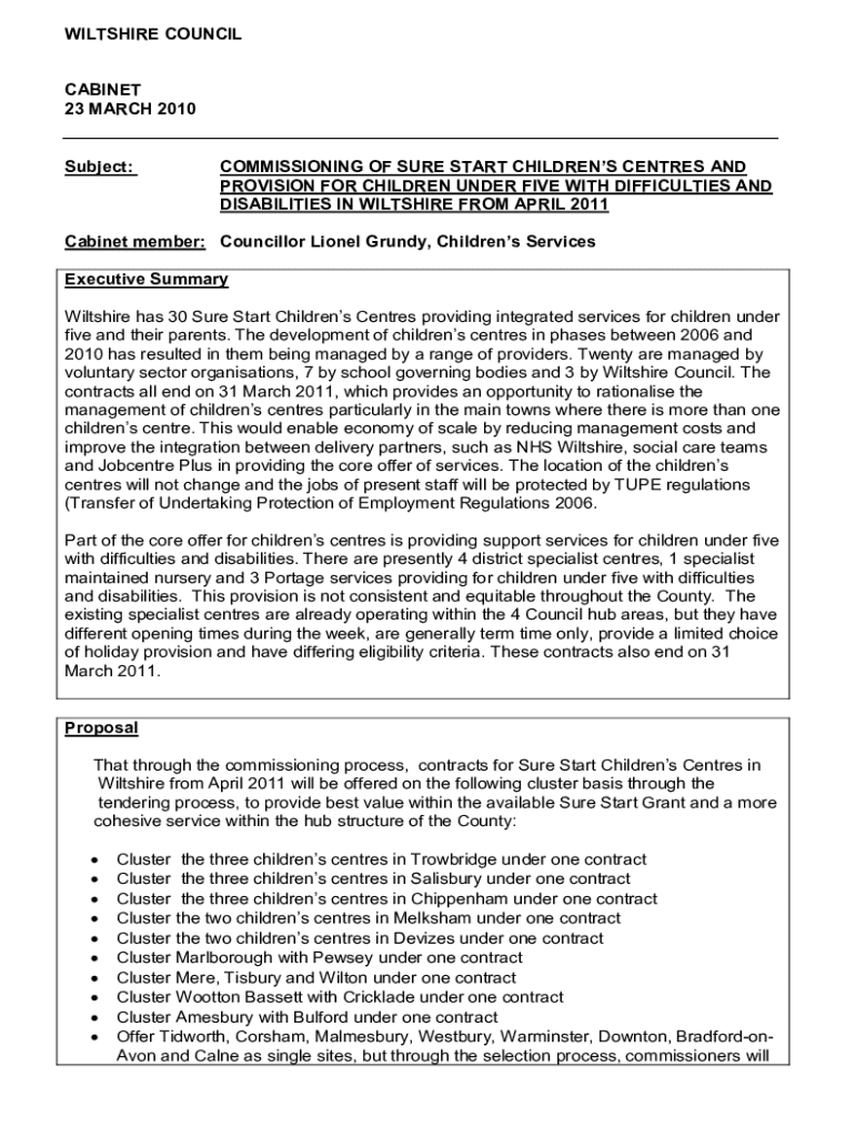Fillable Online COMMISSIONING OF SURE START CHILDRENS CENTRES AND Fax ...