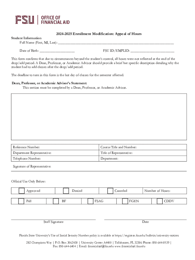 Fillable Online 2024-2025 Enrollment Modification: Appeal of Hours Fax ...