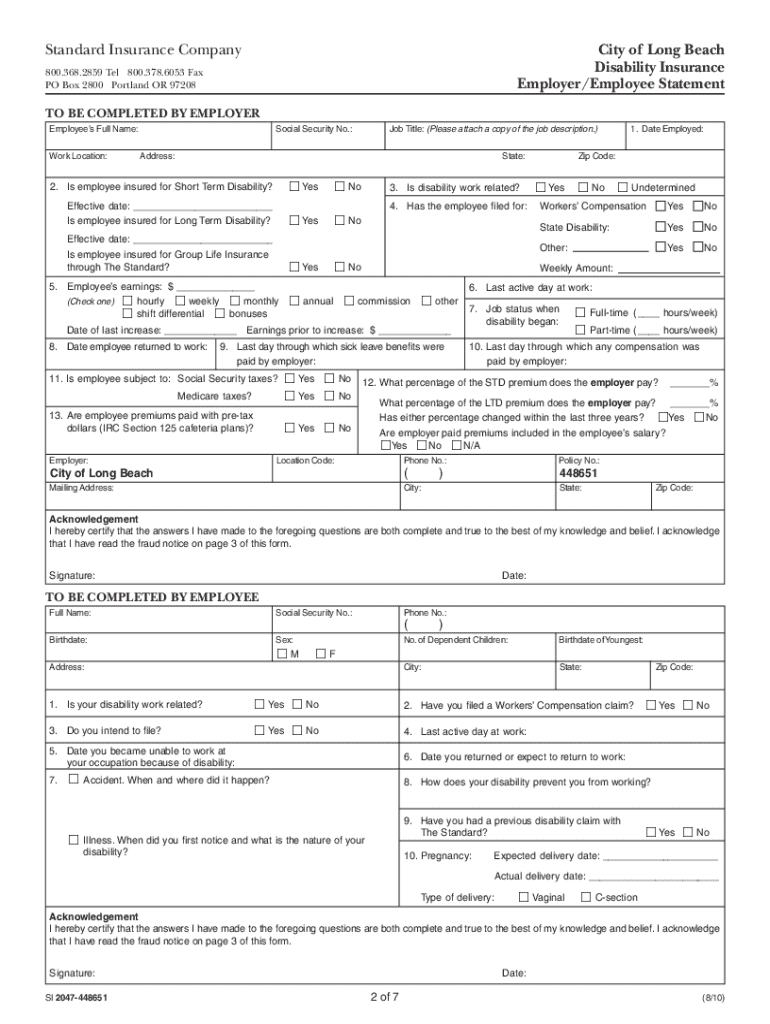 Fillable Online Disability Insurance Claim Packet Instructions Fax ...