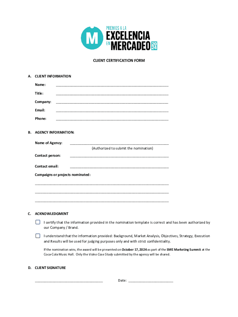 Fillable Online Client Certification Form Fax Email Print - pdfFiller