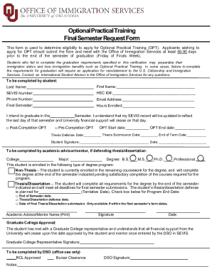 Fillable Online Optional Practical Training Final Semester Request Fax Email Print - pdfFiller
