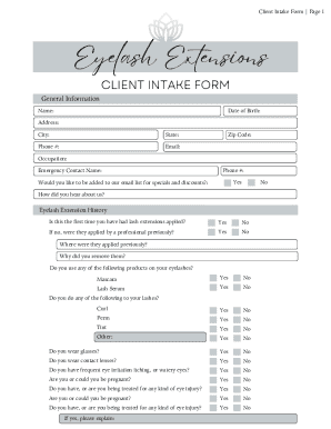 Fillable Online Eyelash Extensions Client Intake Form Fax Email Print ...
