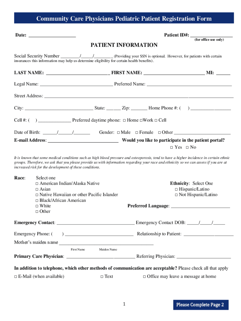 Fillable Online Community Care Physicians Pediatric Patient ...