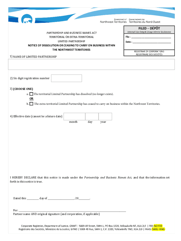 Fillable Online Notice of Dissolution or Ceasing to Carry on Business ...
