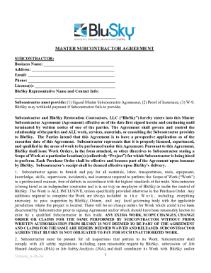 Fillable Online Master Subcontractor Agreement Fax Email Print - pdfFiller