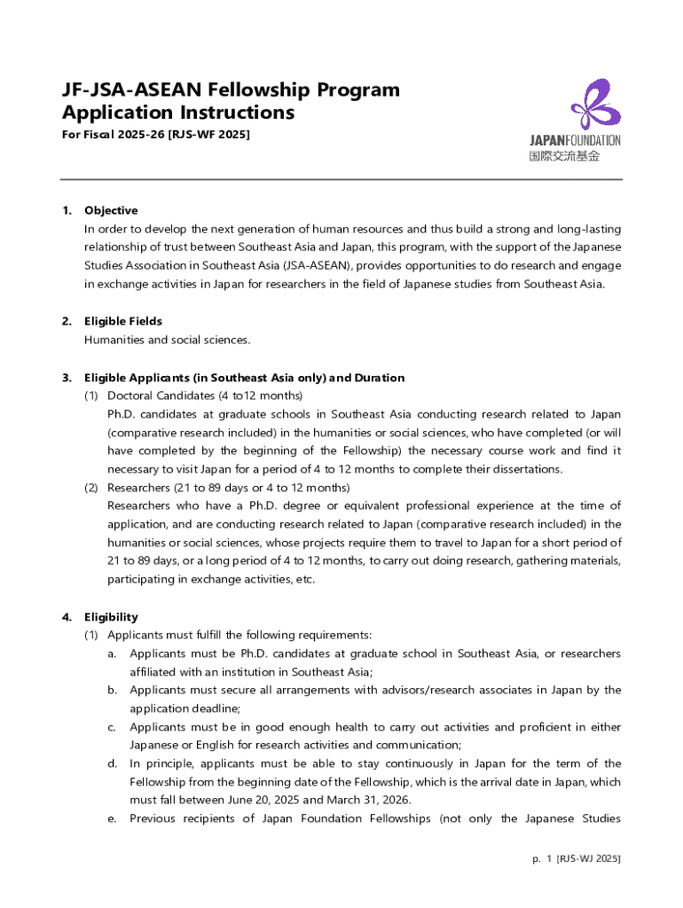 Fillable Online Jf-jsa-asean Fellowship Program Application Instructions Fax Email Print - pdfFiller