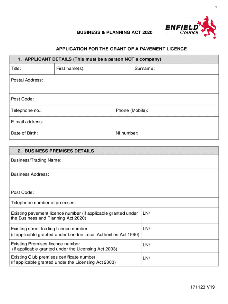 Fillable Online Pavement Licence application form ... Fax Email Print ...