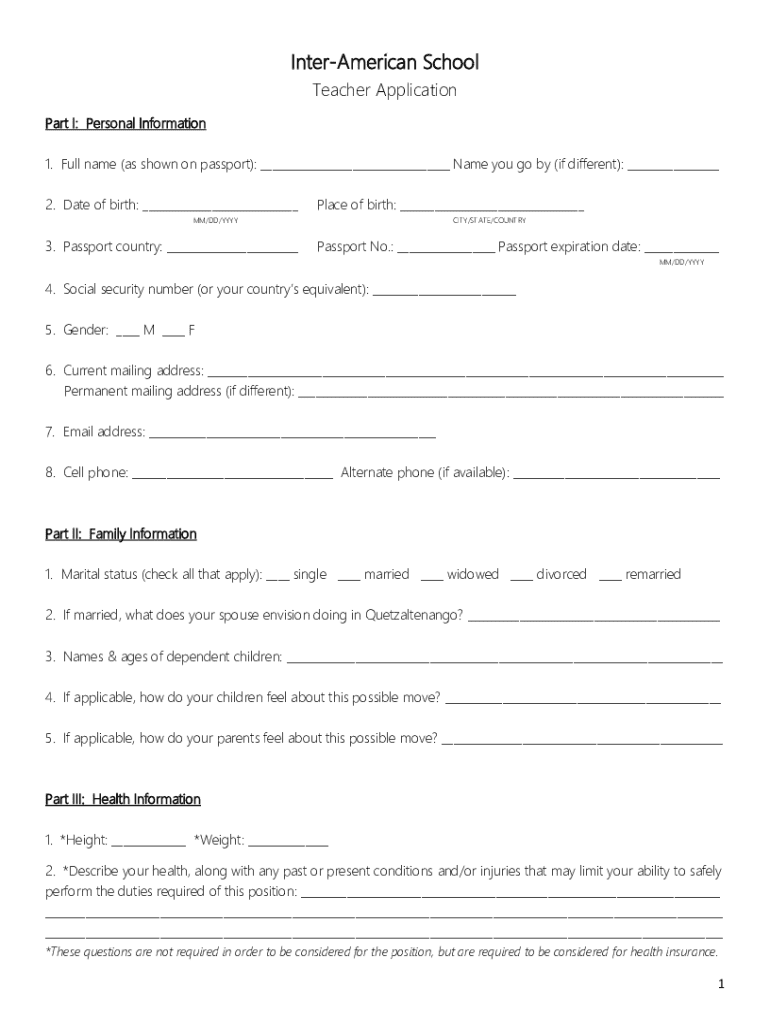 Fillable Online Inter-american School Teacher Application Fax Email Print - pdfFiller
