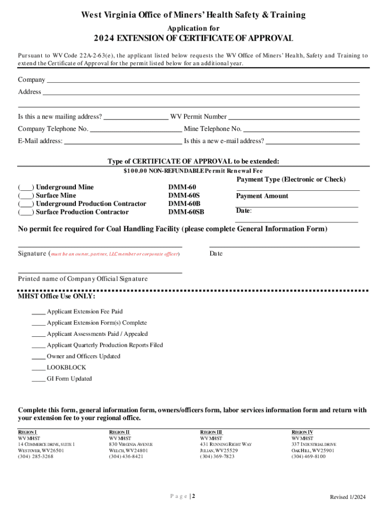 Fillable Online 2024 Extension Renewal of Certificate of Approval Fax Email Print - pdfFiller