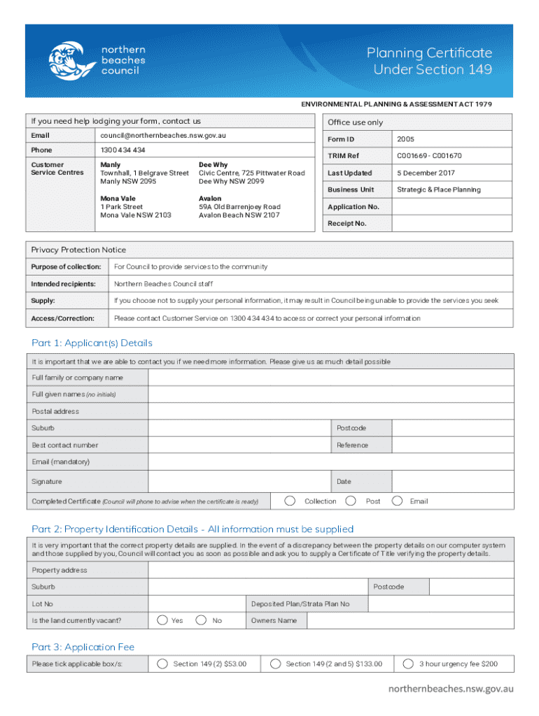 Fillable Online Planning Certificate Under Section 149 Fax Email Print ...
