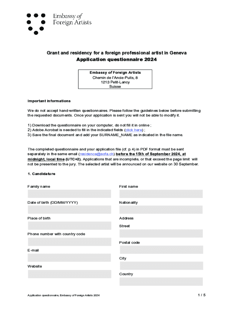 Fillable Online Grant and Residency for a Foreign Professional Artist ...