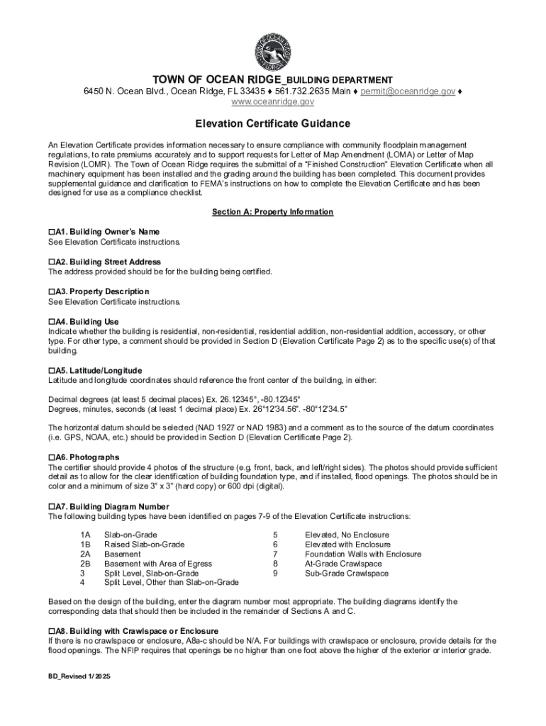 Fillable Online Elevation Certificate Guidance for Flood Compliance Fax ...