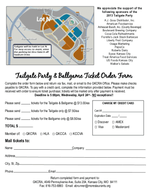 Fillable Online 2013 Tailgate Party Ticket Order Fax Email Print ...