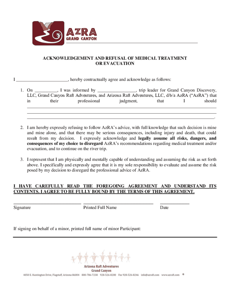 Fillable Online Acknowledgement and Refusal of Medical Treatment or ...