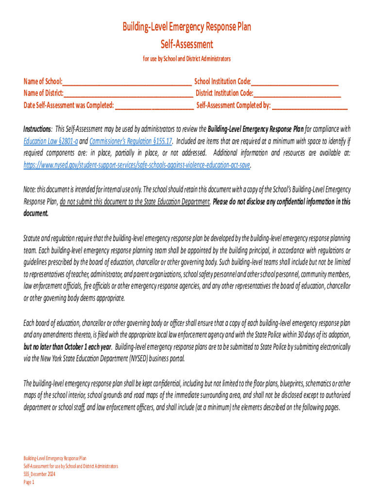 Fillable Online Building-level Emergency Response Plan Self-assessment ...