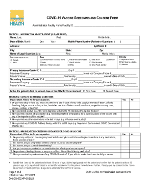 Fillable Online Covid-19 Vaccine Screening and Consent Form Fax Email ...
