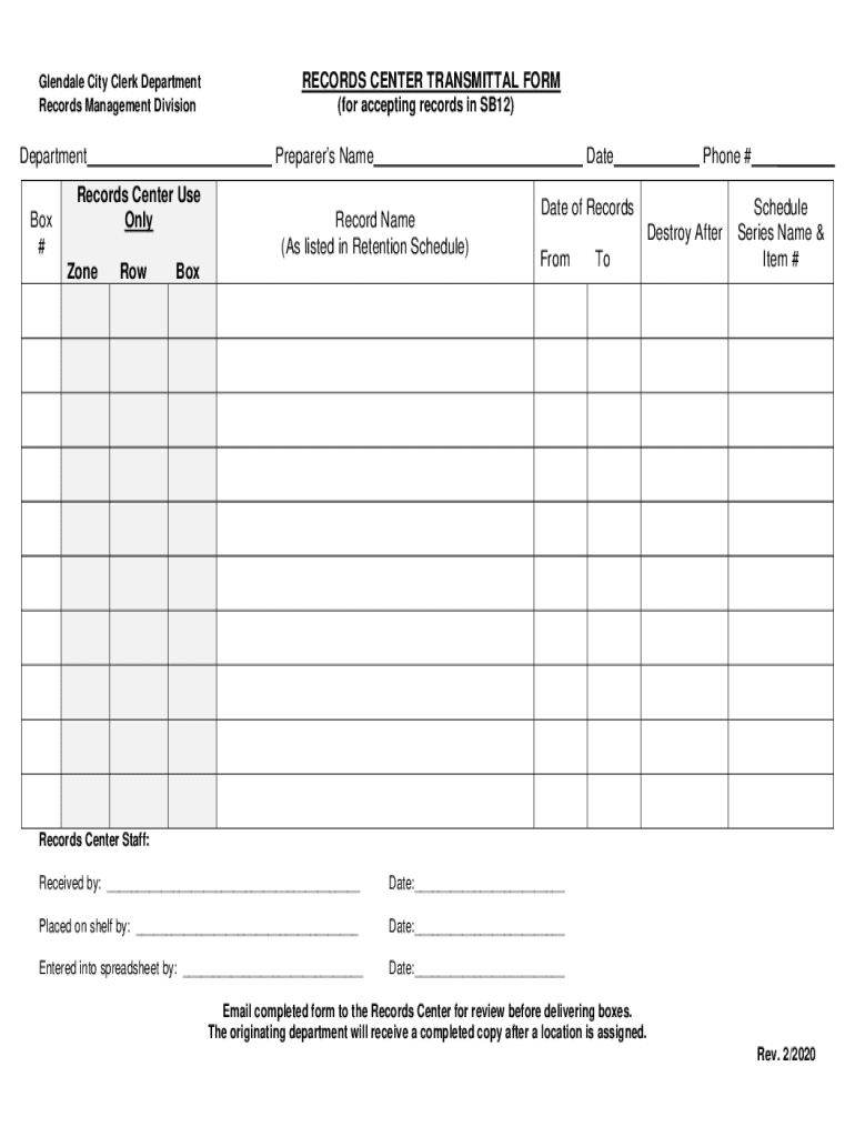 Fillable Online Records Center Transmittal Form Fax Email Print - pdfFiller