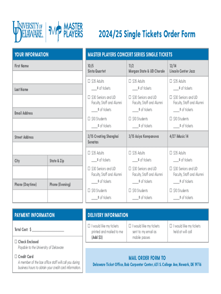 Fillable Online Master Players Concert Series Single Tickets Fax Email ...