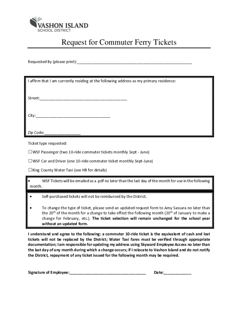 Fillable Online Request for Commuter Ferry Tickets Fax Email Print ...