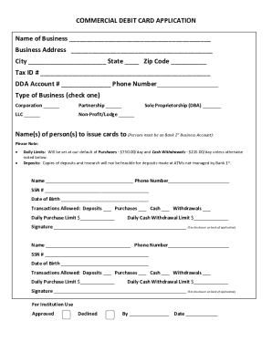 Fillable Online Commercial Debit Card Application Fax Email Print - pdfFiller
