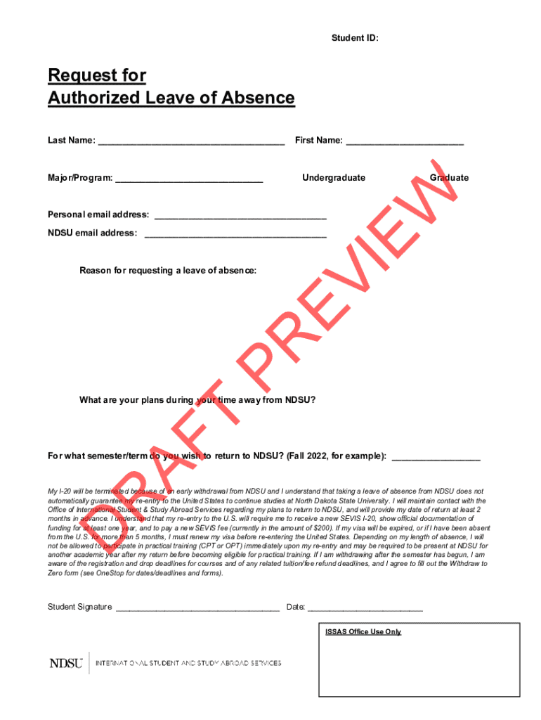 Fillable Online Authorized Leave of Absence Fax Email Print - pdfFiller