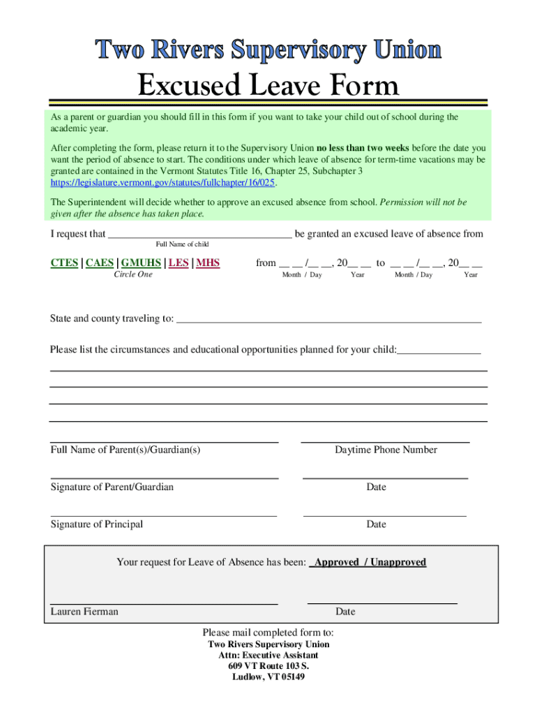 Fillable Online Excused Leave of Absence Request Fax Email Print ...