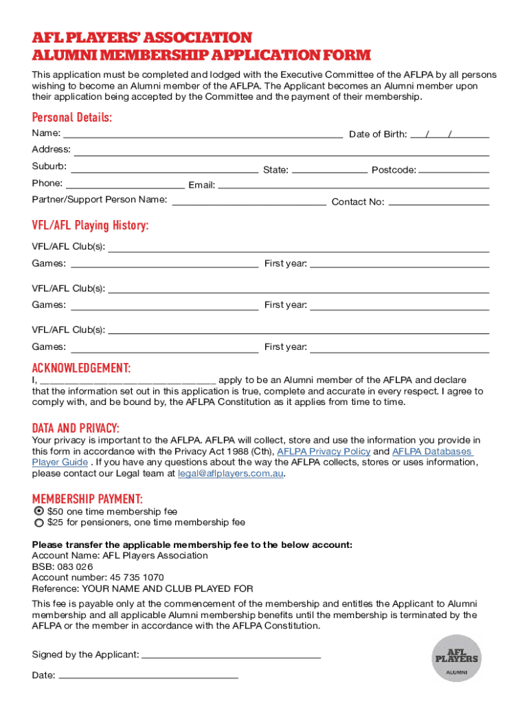 Fillable Online Alumni Membership Application Fax Email Print - pdfFiller