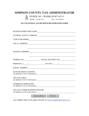 Fillable Online Occupational Tax/business Registration Form Fax Email ...