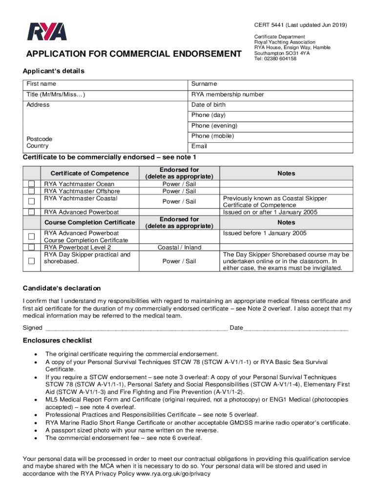 Fillable Online Application for Commercial Endorsement Fax Email Print ...
