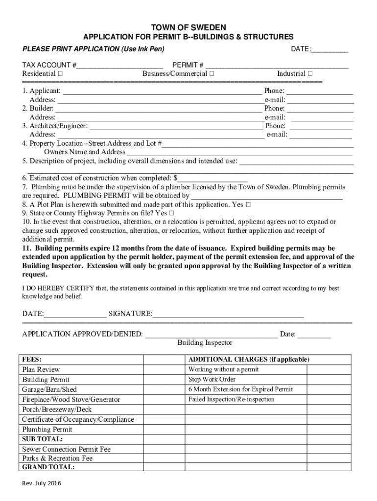 Fillable Online Application for Permit B--BUILDINGS & STRUCTURES Fax Email Print - pdfFiller