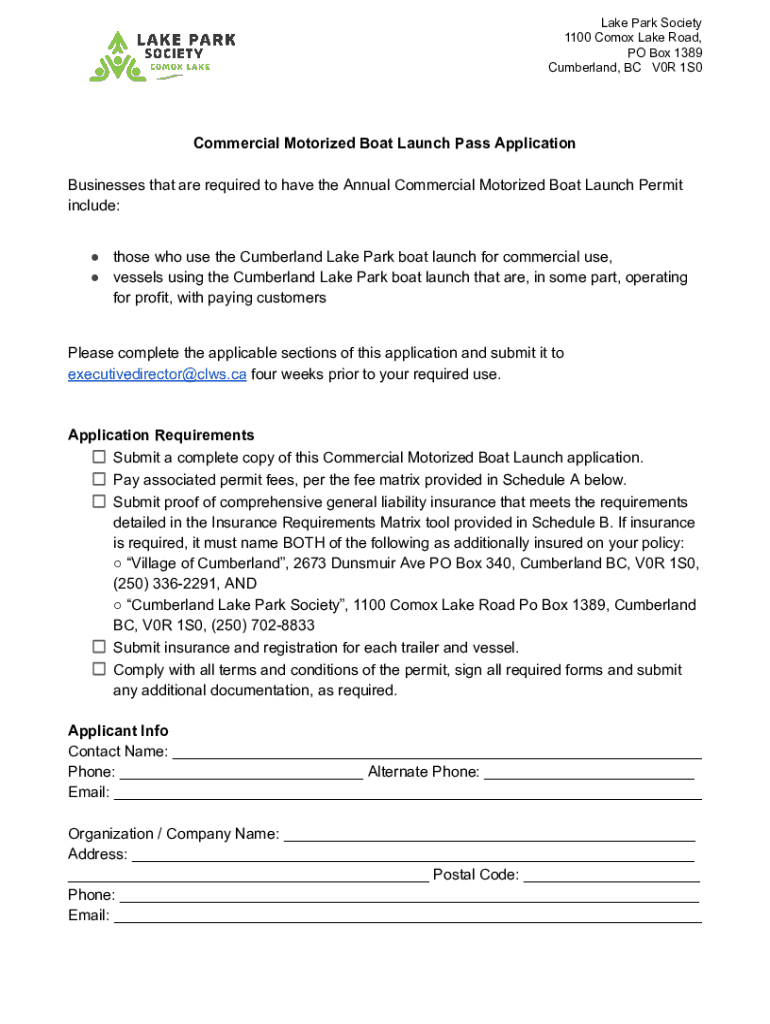 Fillable Online Commercial Motorized Boat Launch Pass Application Fax ...