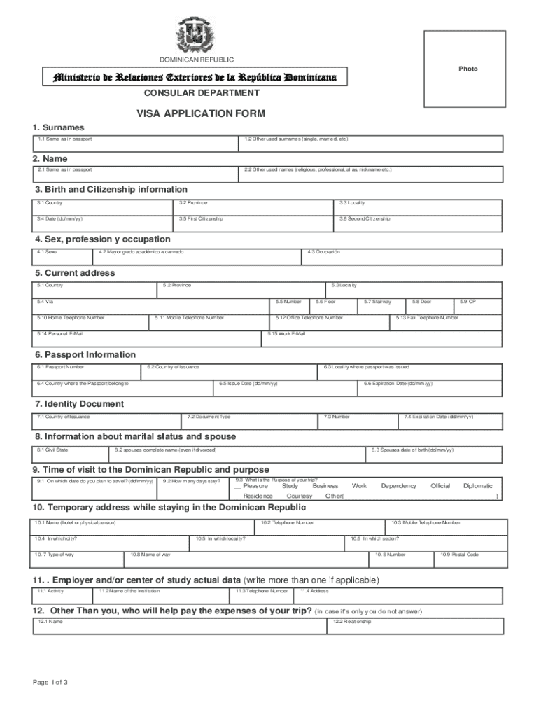Fillable Online Visa Application Form - Dominican Republic Fax Email Print - pdfFiller
