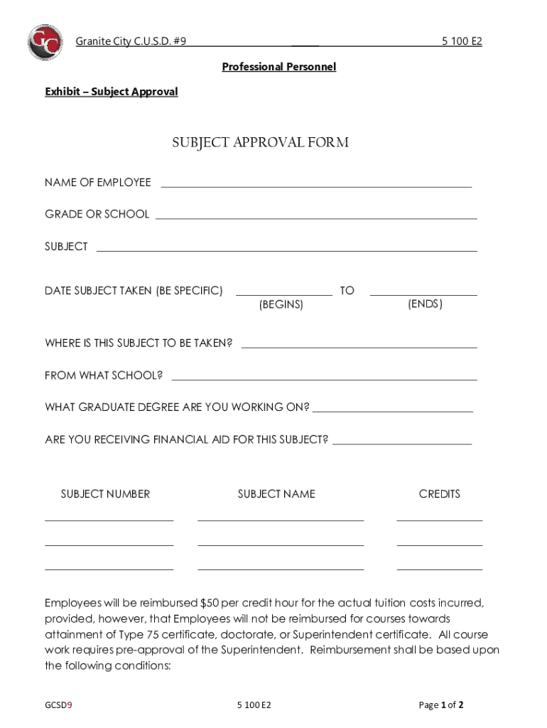 Fillable Online Granite City C.u.s.d. #9 - Subject Approval Fax Email ...