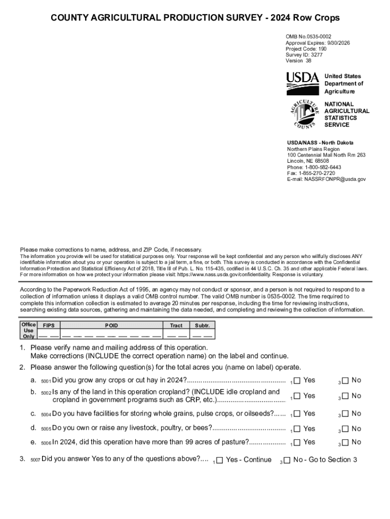 Fillable Online County Agricultural Production Survey - 2024 Row Crops Fax Email Print - pdfFiller