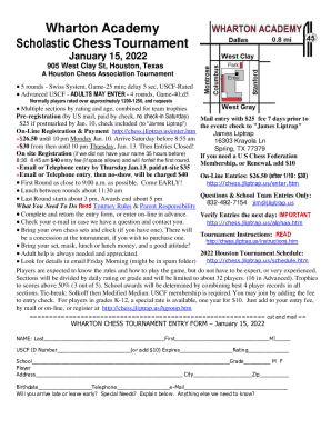 Fillable Online Scholastic Chess Tournament - January 15, 2022 Fax ...