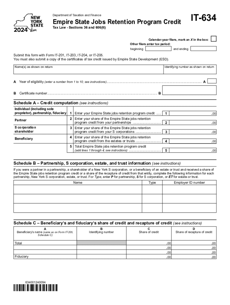 Form IT-634 Empire State Jobs Retention Program Credit Tax Year 2024 ...